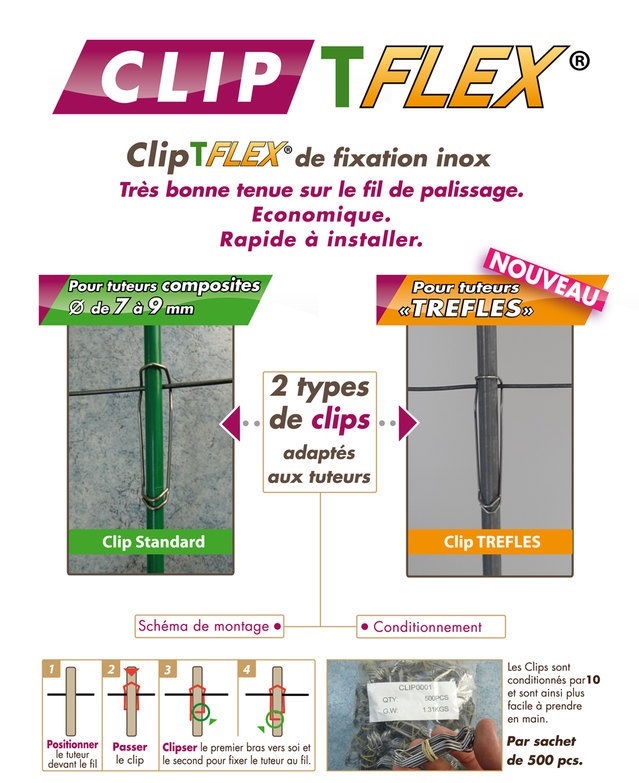 Clips de fixation Tflex® pour tenir tuteurs composites - Carles